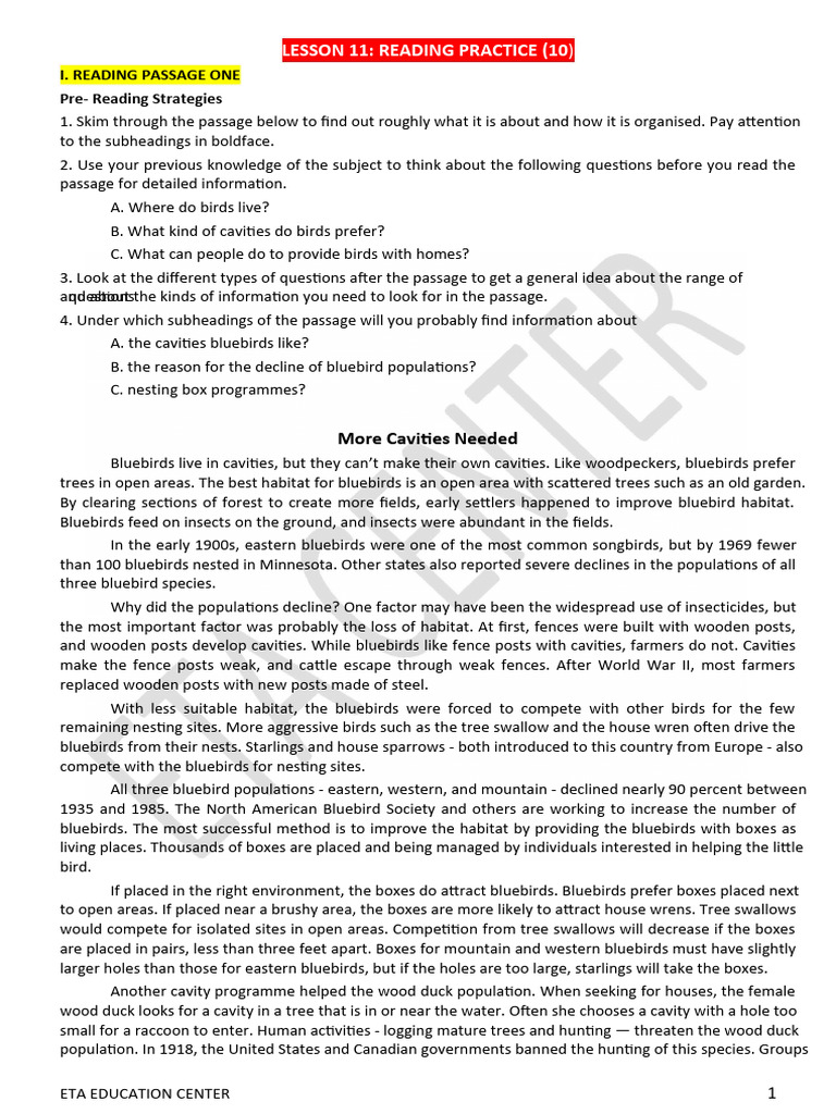 LESSON 11 - Reading Practice 10 | PDF