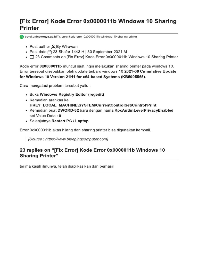 (Fix Error) Kode Error 0x0000011b Windo.. | PDF