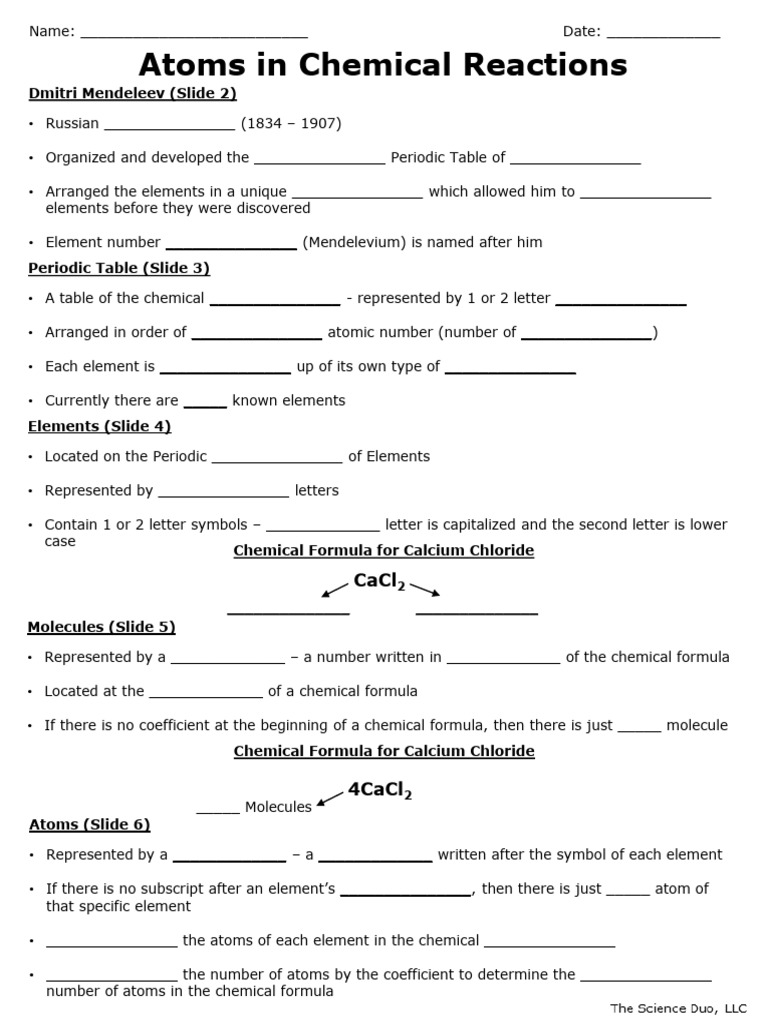 Atoms in Chemical Reactions Notes | PDF | Chemical Elements | Chemical ...