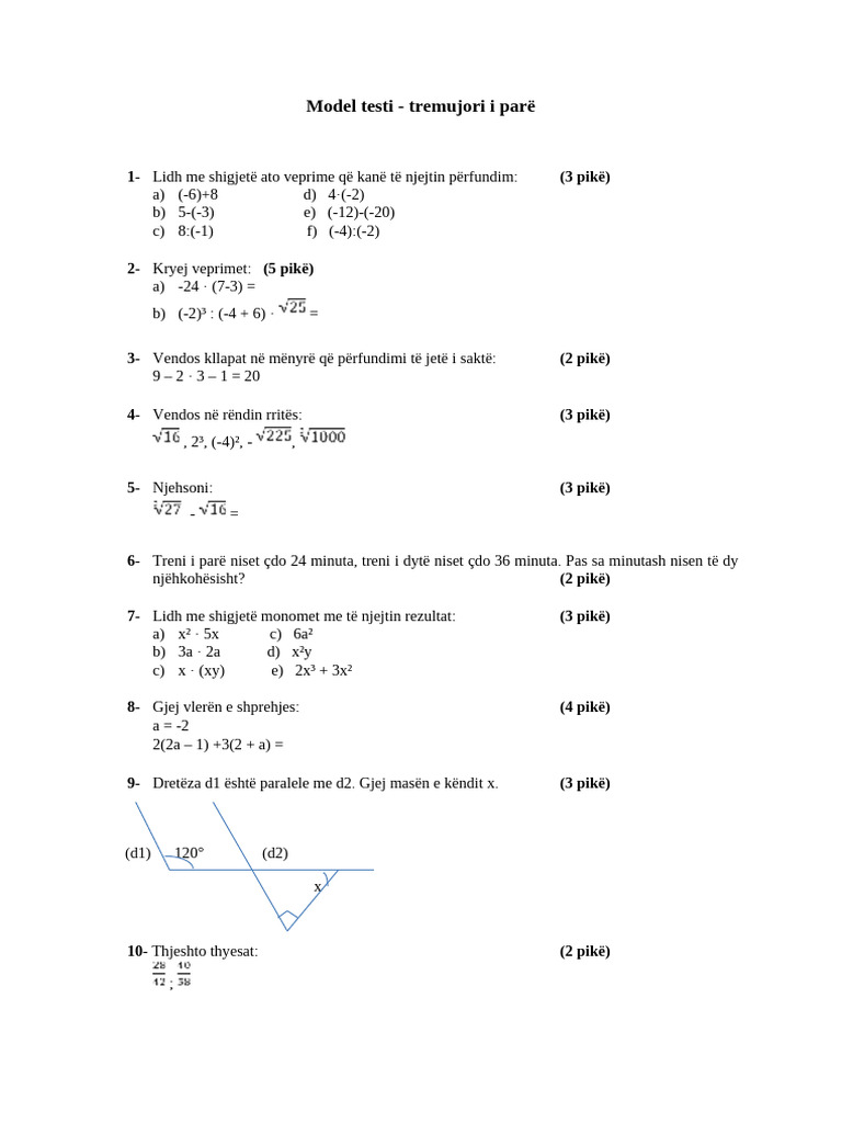 3. MATEMATIKA 8 Modele testesh sipas 3-mujorëve | PDF
