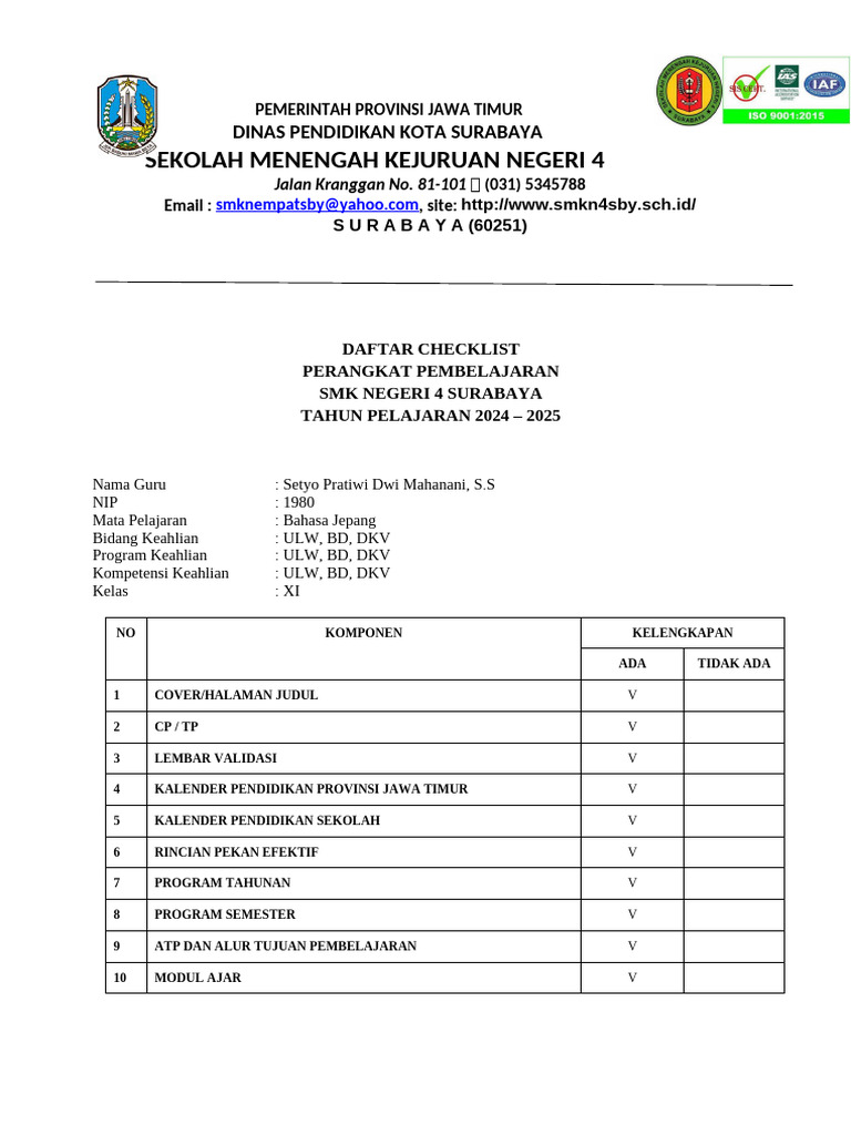 Apa - Daftar Checklist 24 Rev. | PDF