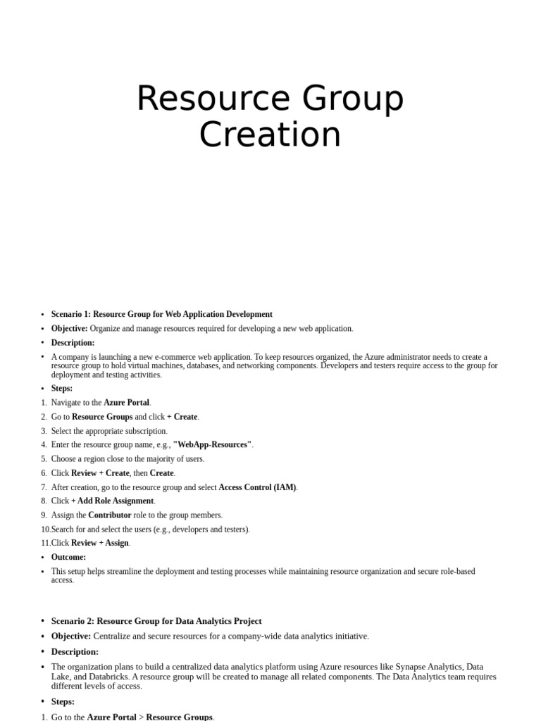 Creating Azure Resource Groups for Projects | PDF