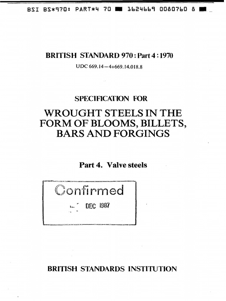 BS 970 Part 4 1970 Valve Steels | PDF | Steel | Forging
