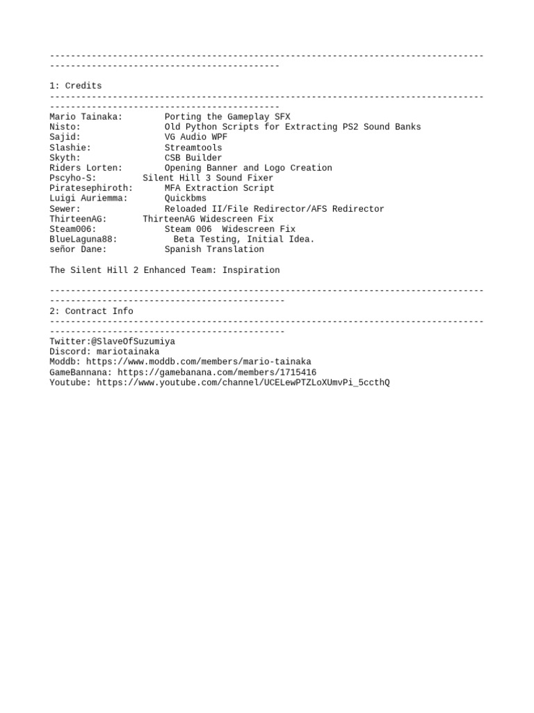Sound Fix and Mod Credits List | PDF