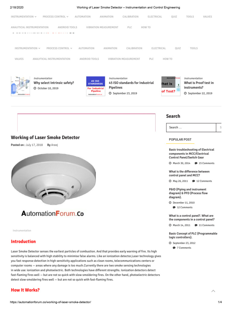 Working of Laser Smoke Detector – Instrumentation and Control ...