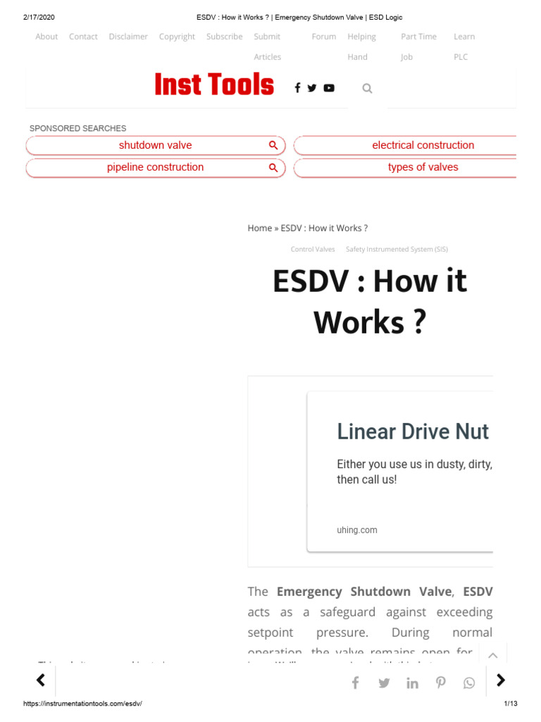 Emergency Shutdown Valve - ESD Logic | PDF | Valve | Plumbing