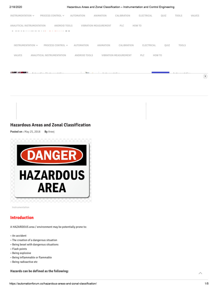 Hazardous Areas and Zonal Classification - Instrumentation and Control Engineering | PDF