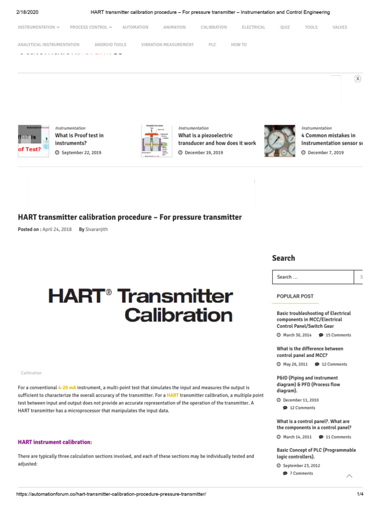 HART Transmitter Calibration Procedure - For Pressure Transmitter ...