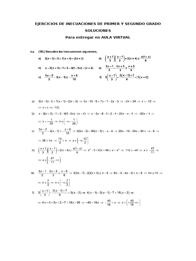 Entrega EJERCICIOS DE INECUACIONES - SOLUCIONES | PDF
