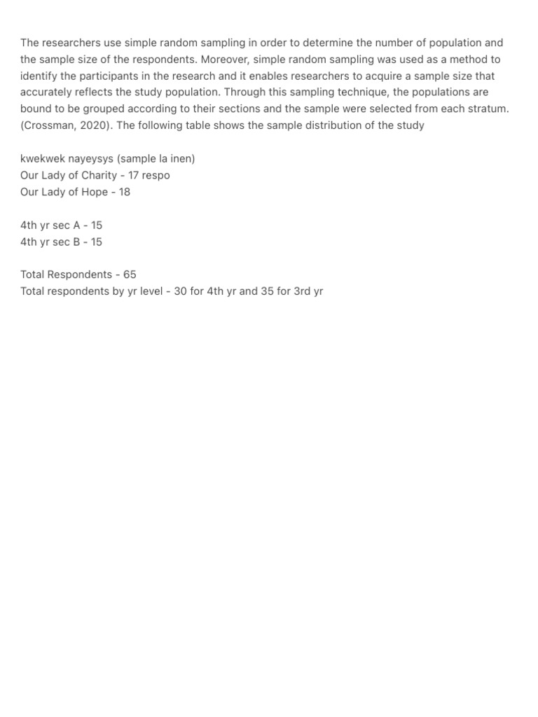 The Researchers Use Simple Random Sampling in Order To Determine The | PDF