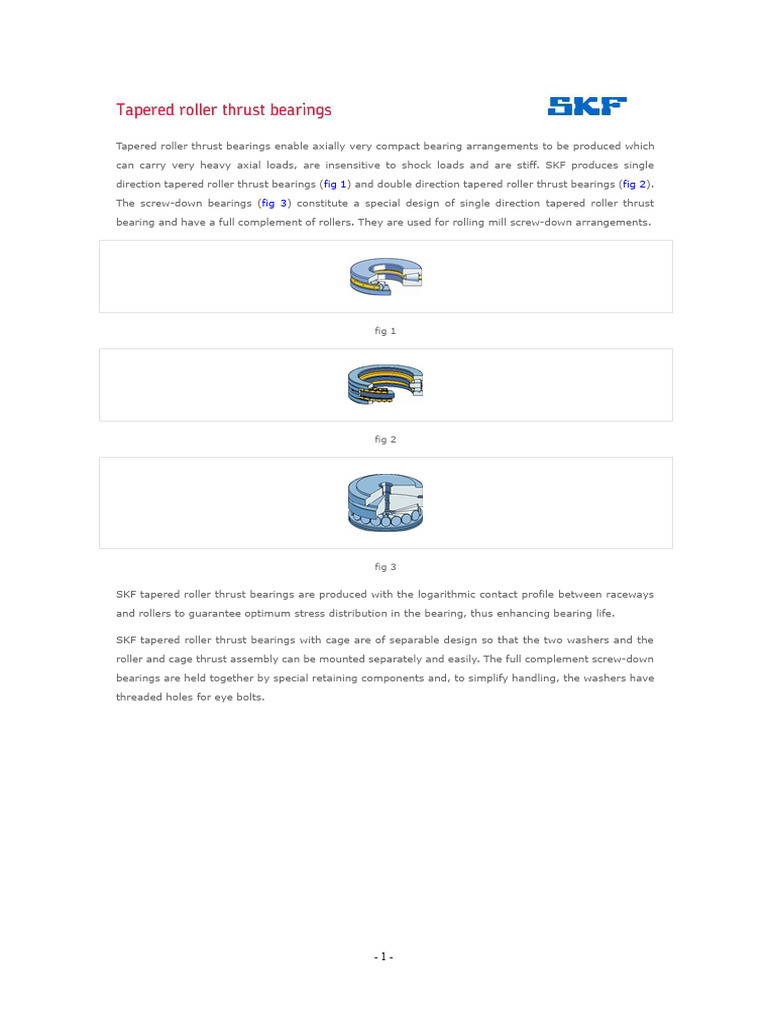 SKF Tapered Roller Thrust Bearing | PDF | Bearing (Mechanical) | Machines