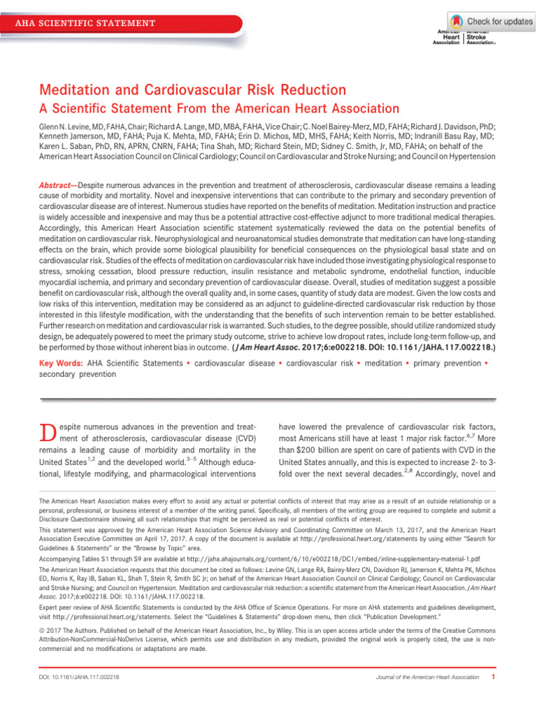 Levine Et Al 2017 Meditation and Cardiovascular Risk Reduction | PDF ...
