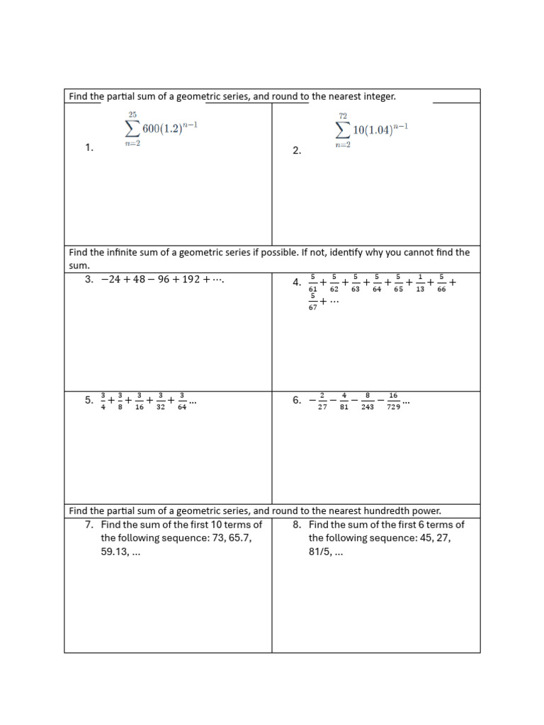 Geometric Series Practice and Applications | PDF