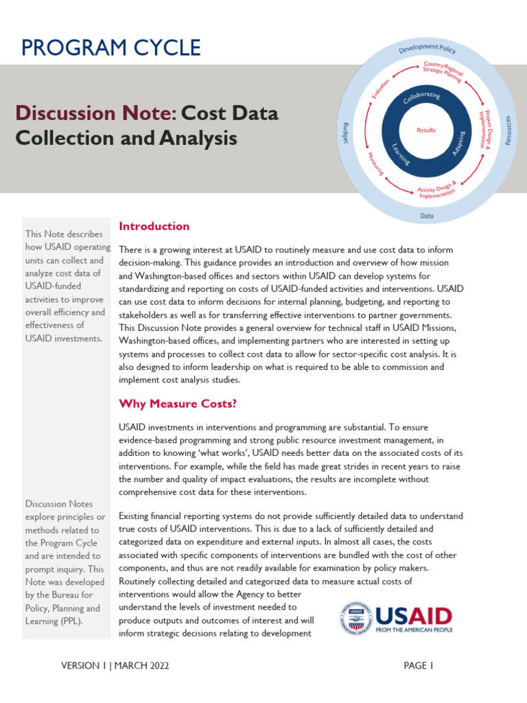 USAID Cost Data Collection Guide | PDF | Cost–Benefit Analysis | United ...