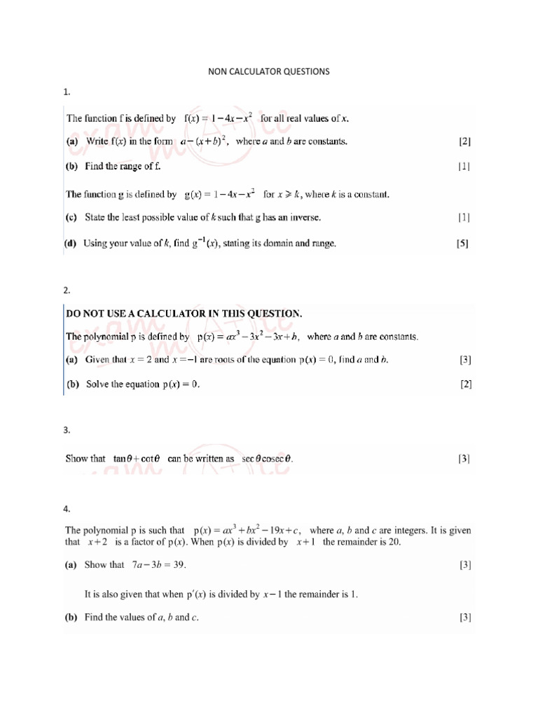 Mock or Igcse Non Calculator Questions | PDF
