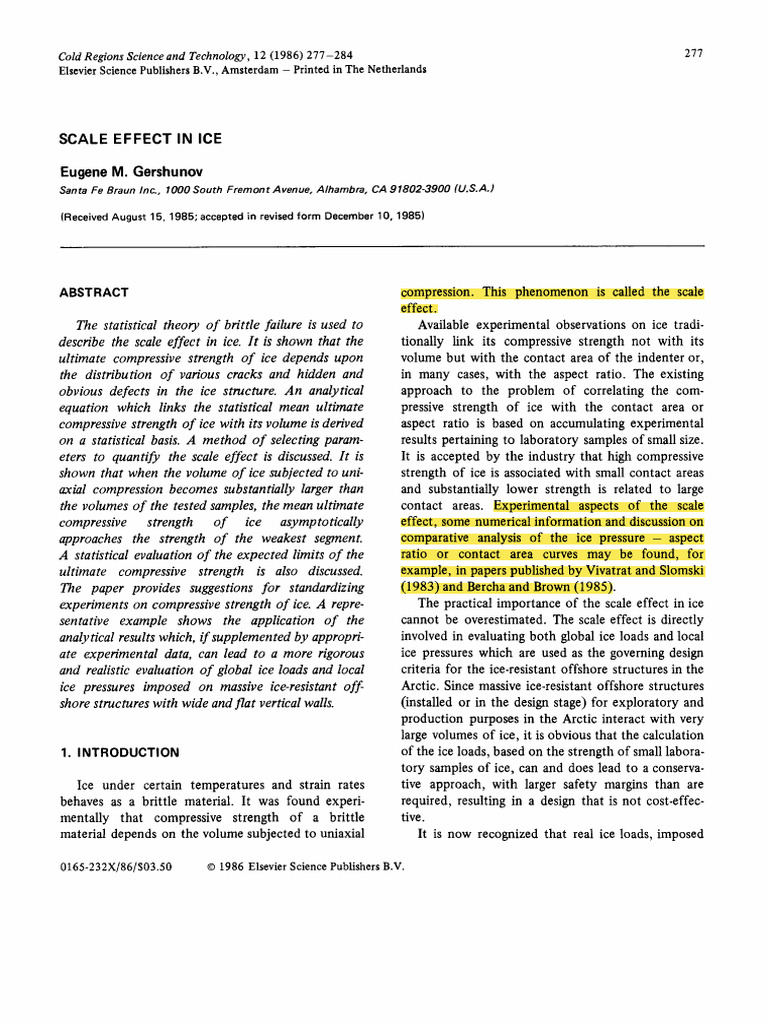 1986 - Scale Effect in Ice - Gershunov - Weibull | PDF | Strength Of ...