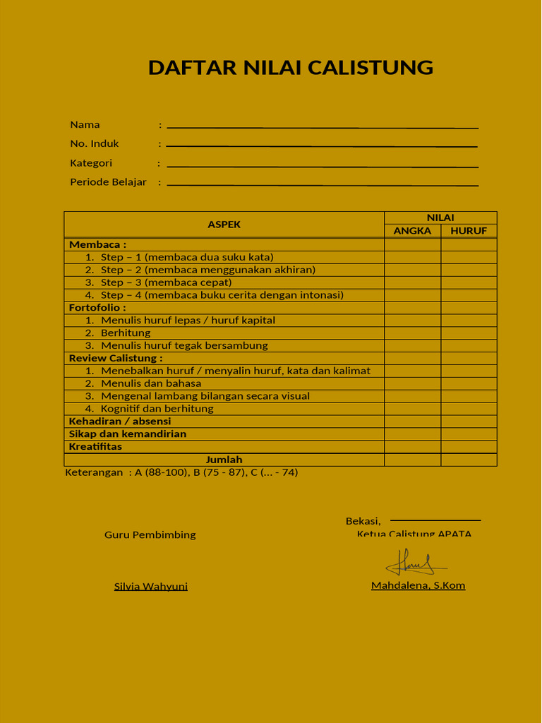 Nilai Calistung dan Modul Ajar | PDF