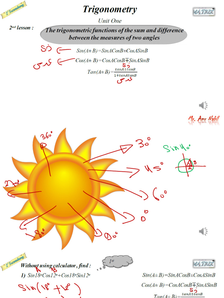 Trig FN Sum and Difference of Two Angles. | PDF