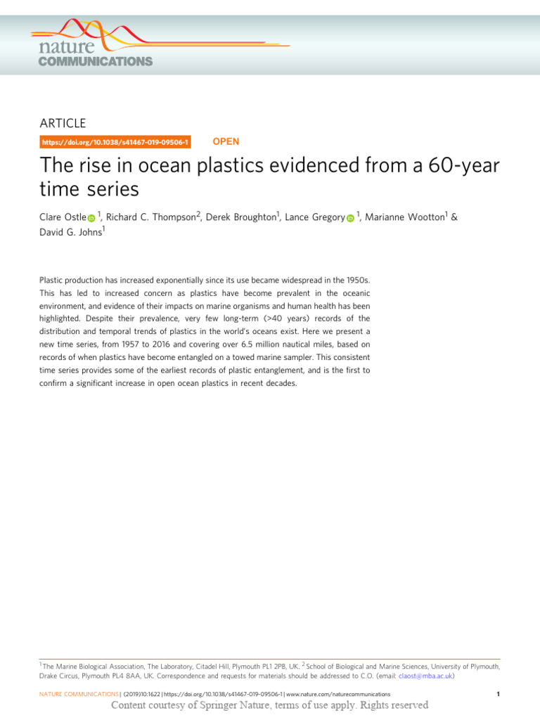2019 - Ostle Et Al. The Rise in Ocean Plastics Evidenced From A 60-Year ...