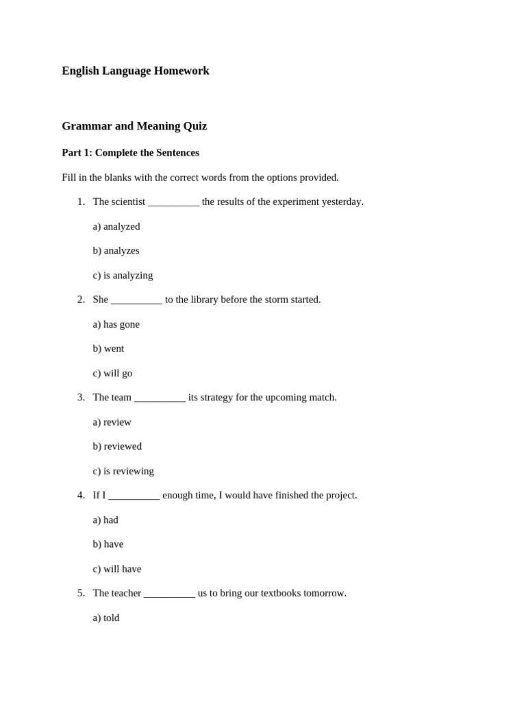 English Language Homework Nov 15 | PDF | Human Communication | Language ...