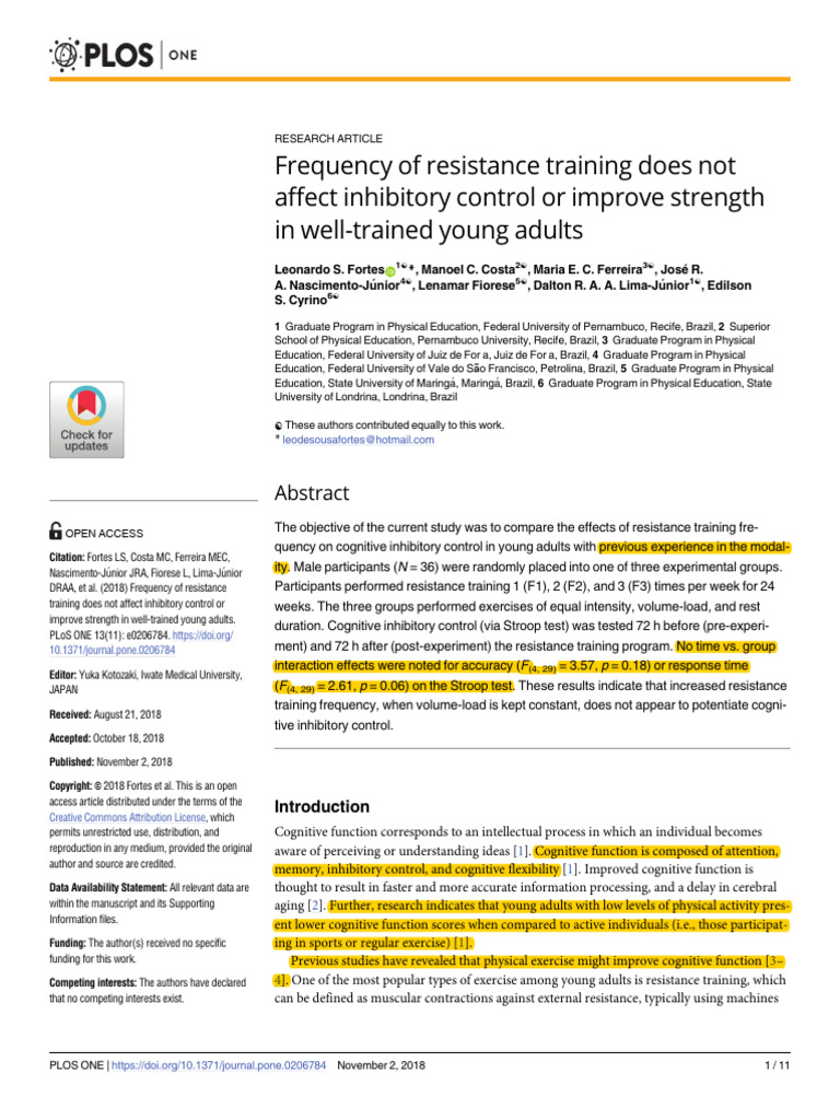 Fortes Et Al., 2018 - Frequency of Resistance Training Does Not Affect ...
