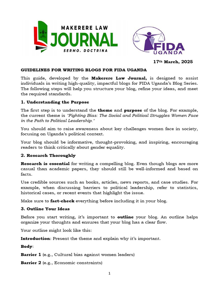 Guidelines For Writing Blogs For Fida Uganda | PDF | Proofreading | Blog