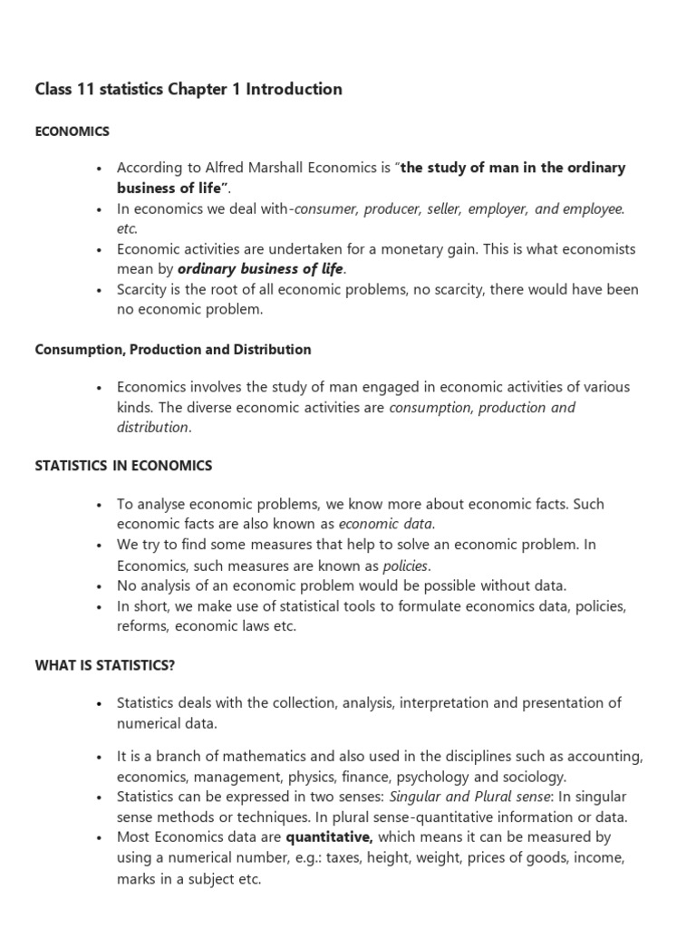 Class 11 Statistics Chapter 1 Introduction | PDF | Economics | Statistics