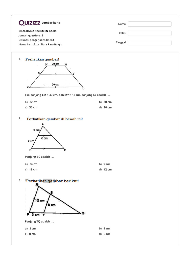 SOAL BAGIAN SEGMEN GARIS - Quizizz | PDF