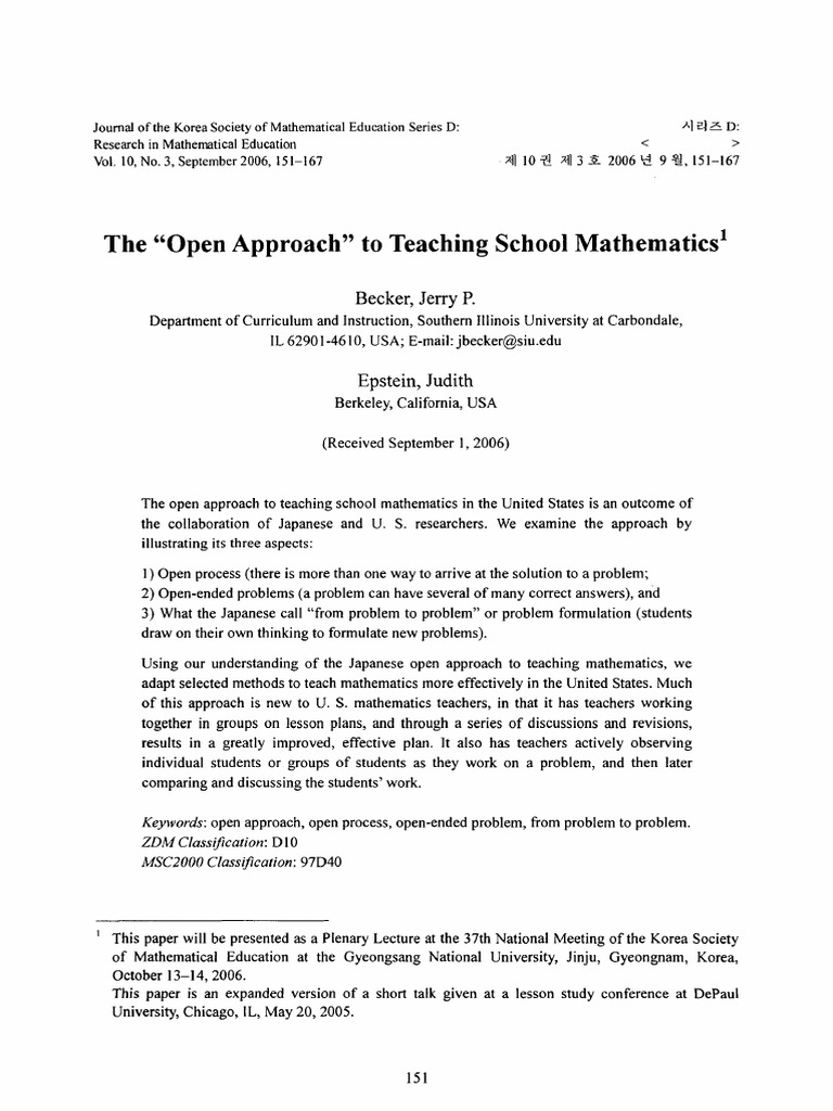 The 'Open Approach' To Teaching School Mathematics | PDF