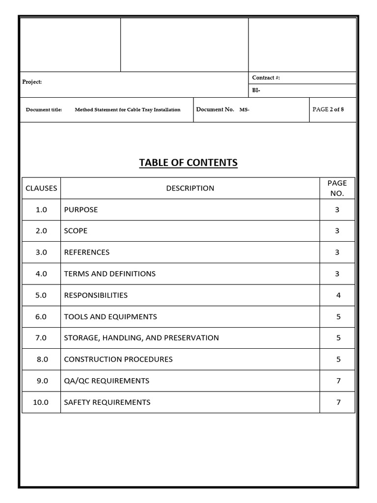 Method Statement For Cable Tray Installation Rev 00 | PDF | Personal ...