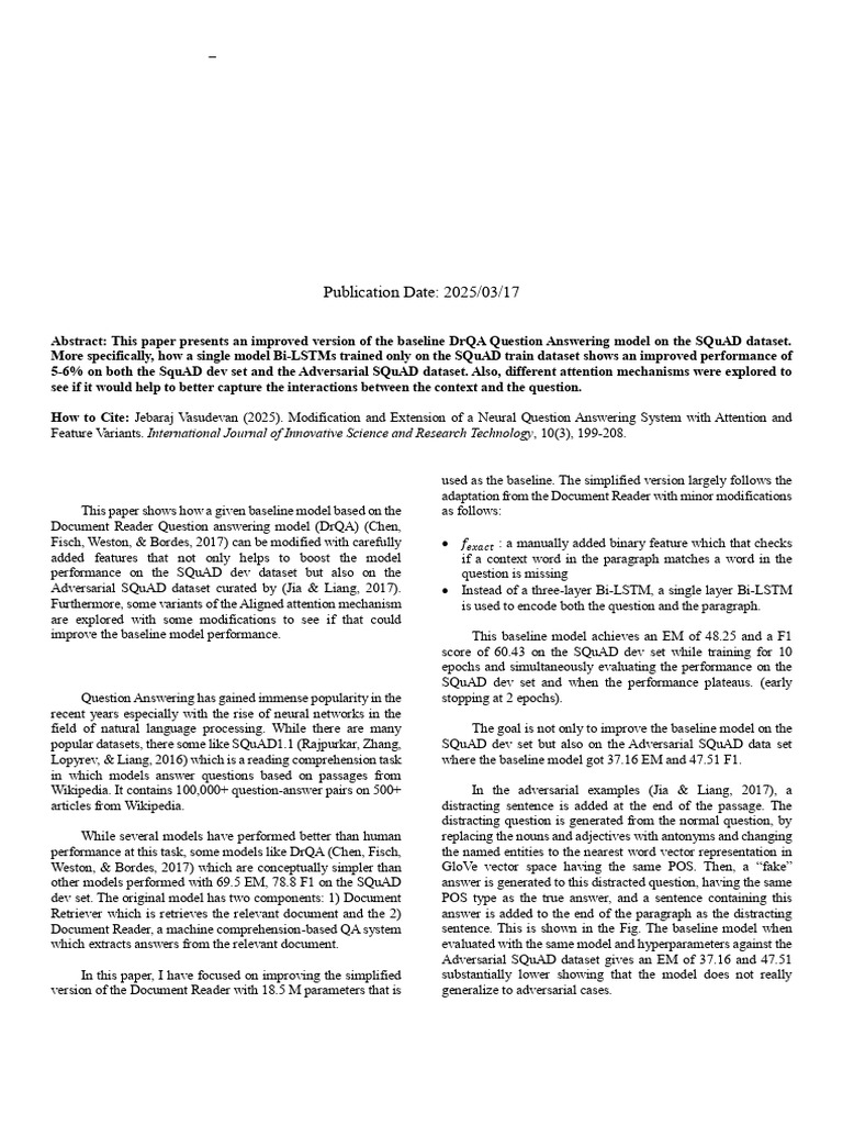 Modification and Extension of A Neural Question Answering System With Attention and Feature ...