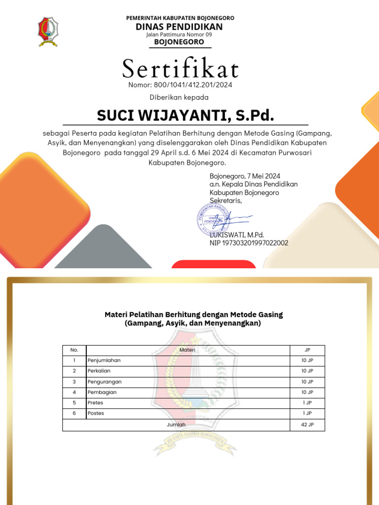SERTIFIKAT GASING SUCI WIJAYANTI | PDF
