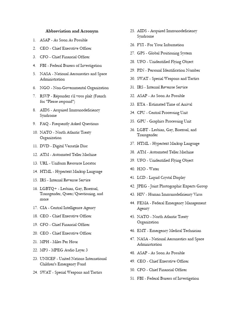 Abbreviation and Acronym | PDF | Unidentified Flying Object