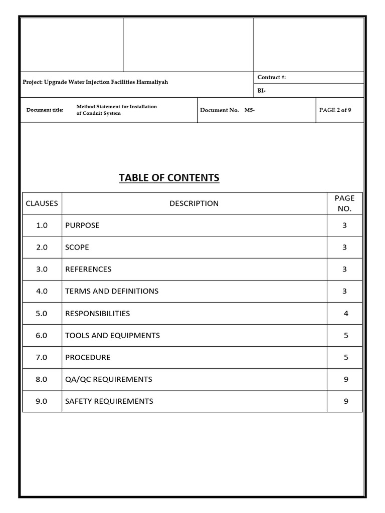 Method Statement For Conduit Installation Rev. 00 | PDF | Building Engineering | Building Materials