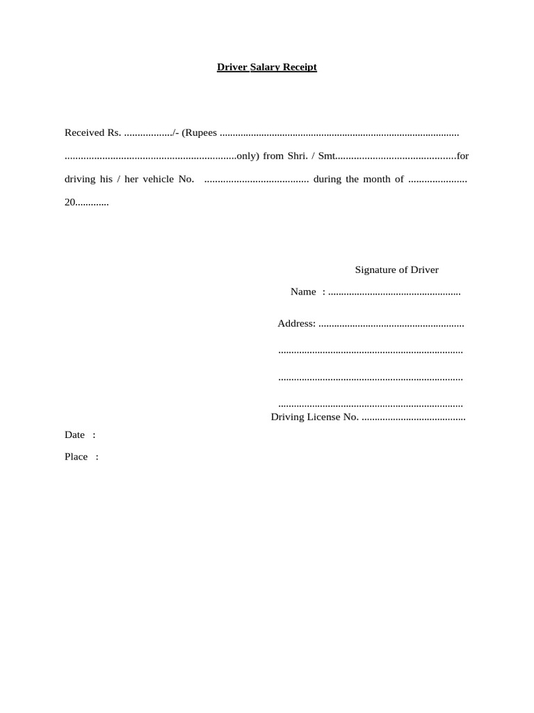 Driver Salary Receipt Format | PDF
