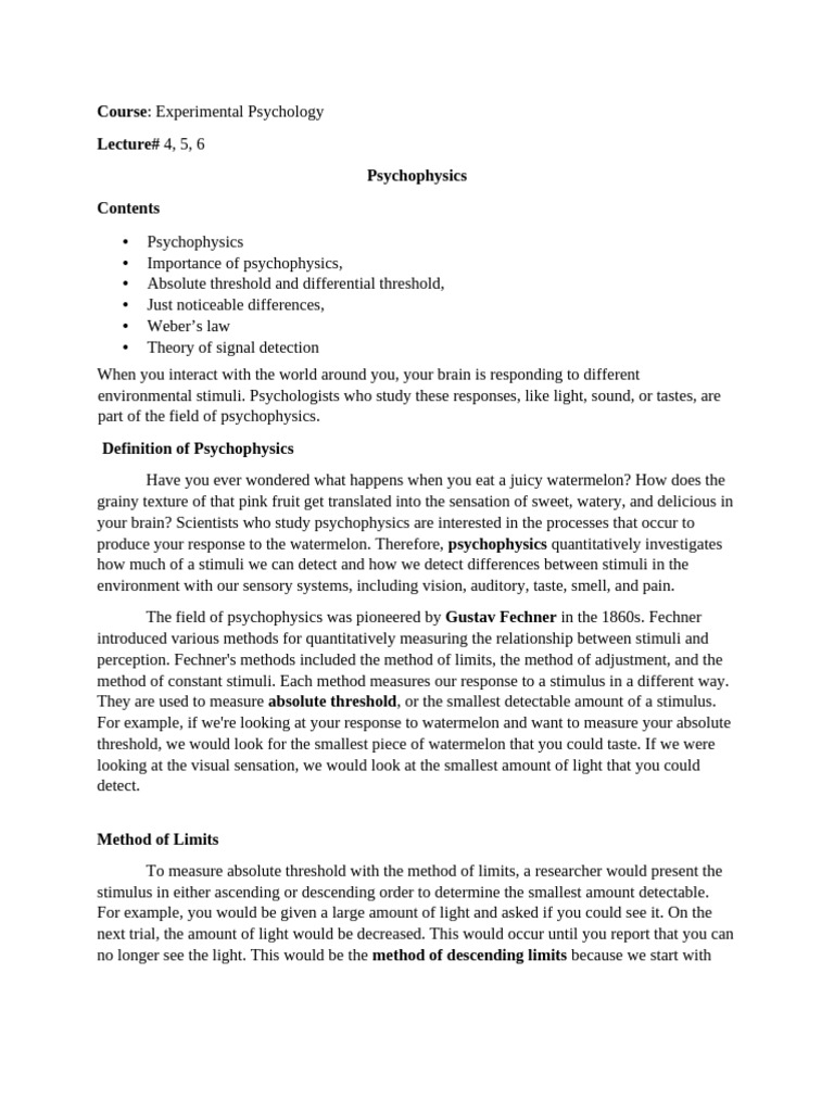 Chapter#2 Psychophysics PDF | PDF | Psychophysics | Perception