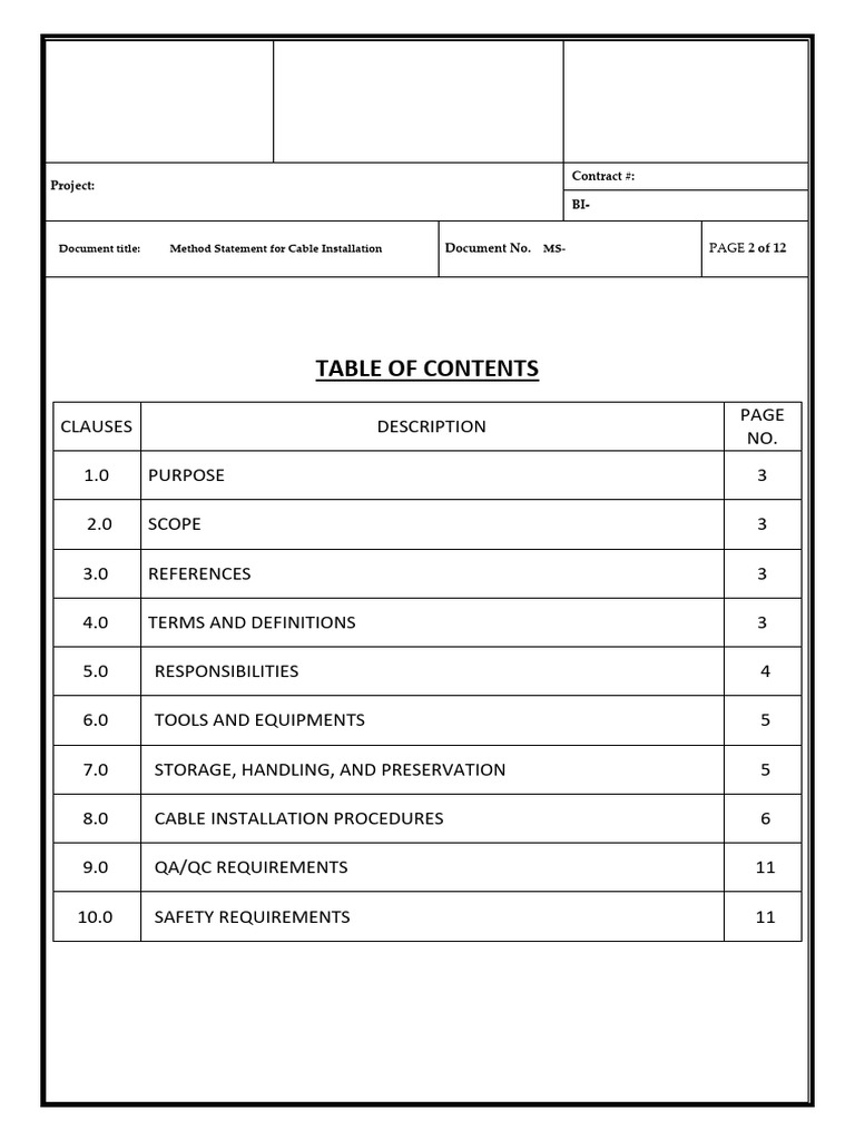 Method Statement for Cable Installation | PDF | Manufactured Goods