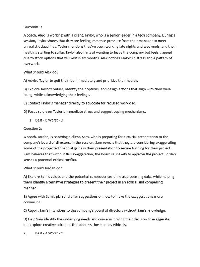 ICF Credentialing Sample Questions | PDF | Anxiety | Fear