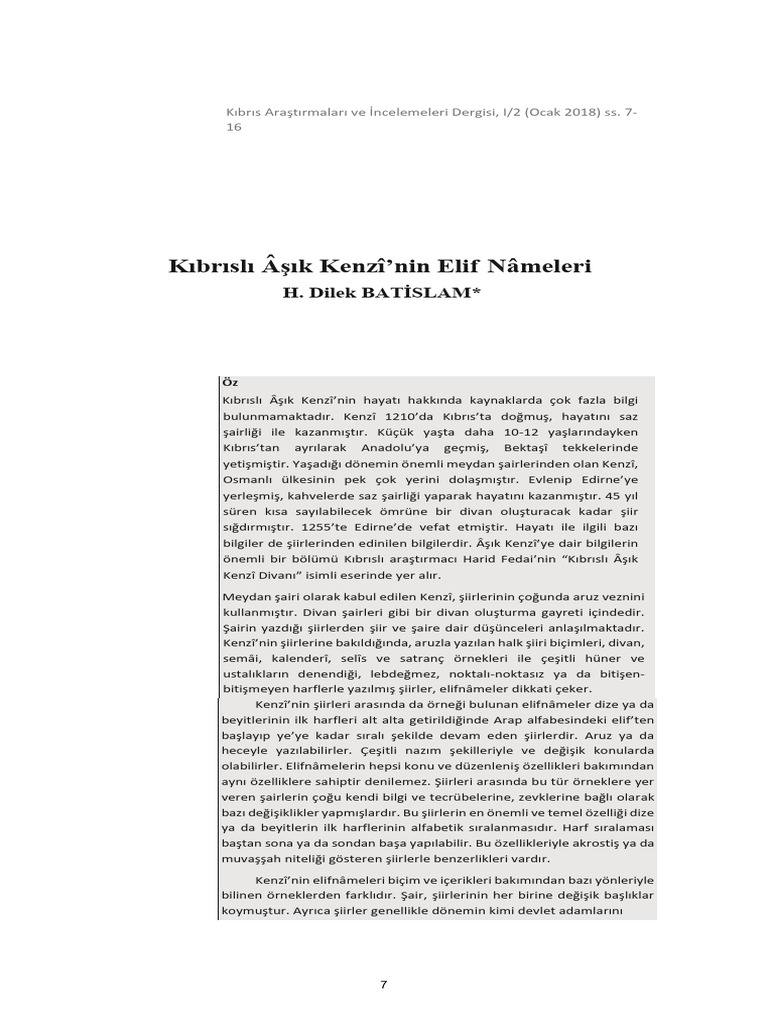 Aşık Kenzi'nin Elifnamesi | PDF