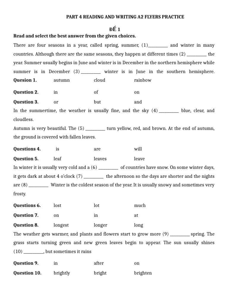 A2 Flyers Reading & Writing Practice | PDF | Pizza