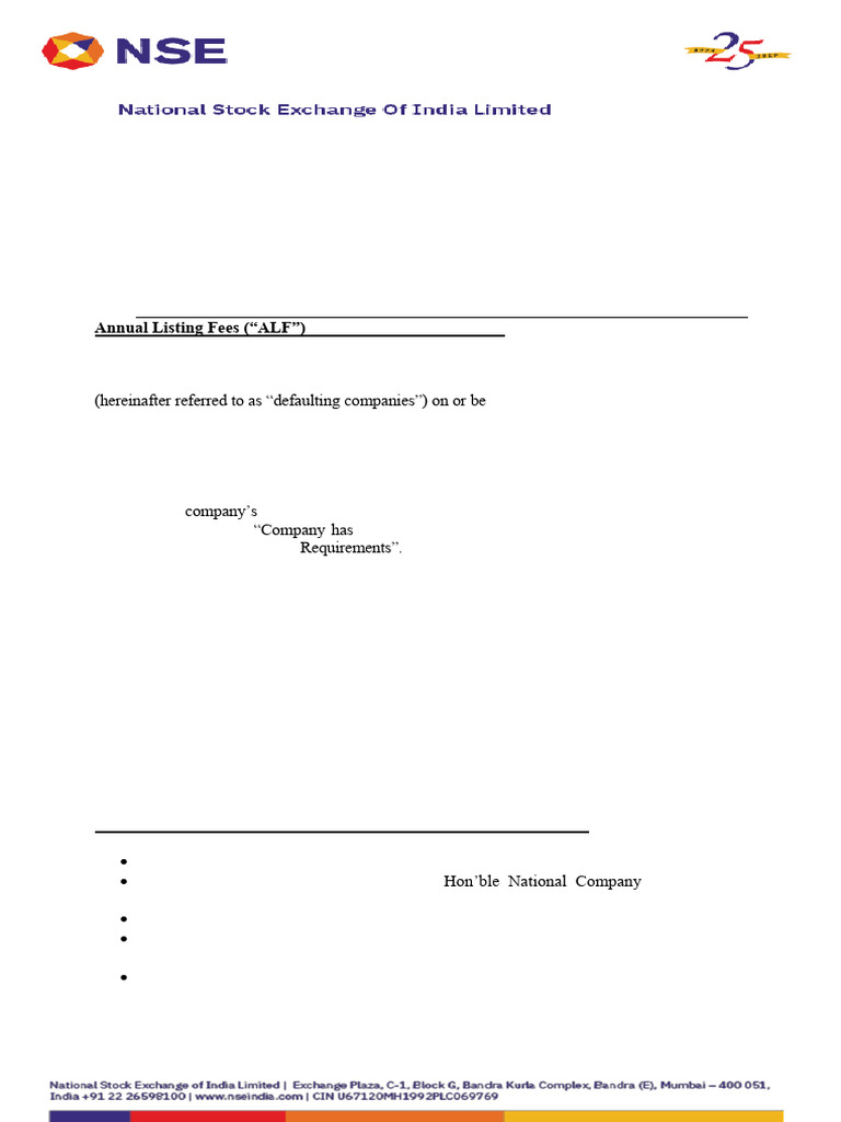 NSE Circular - Action(s) To Be Initiated Against Listed Companies For ...