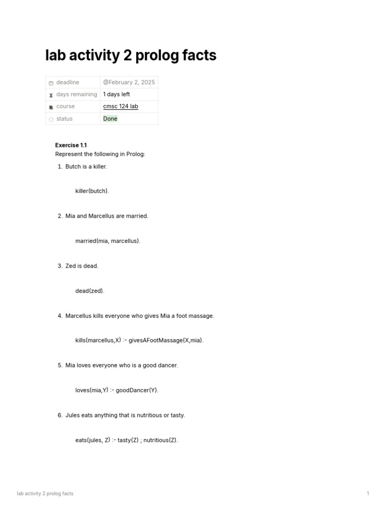 Lab Activity 2 - Prolog Facts | PDF