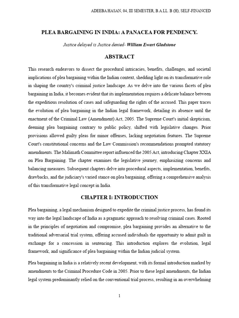 Plea Bargaining in India | PDF | Plea Bargain | Plea
