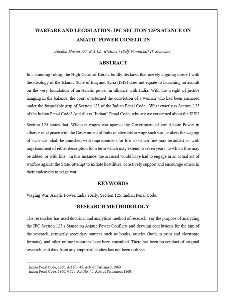 Warfare and Legislation, Adeeba Hasan, Ipc Sem 4 | PDF | International Relations