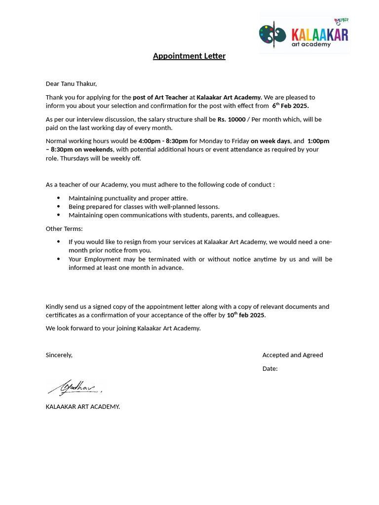 Appointment Letter | PDF