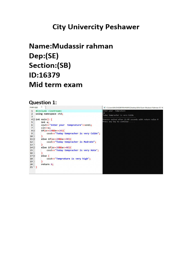 Fop Mid Term Exam Mudassir Rahman ID 16379 | PDF
