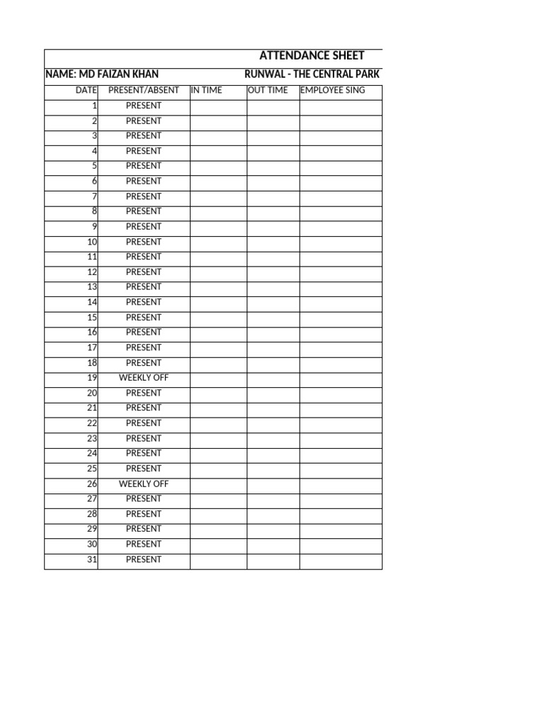 Attendance Sheet for January-February | PDF