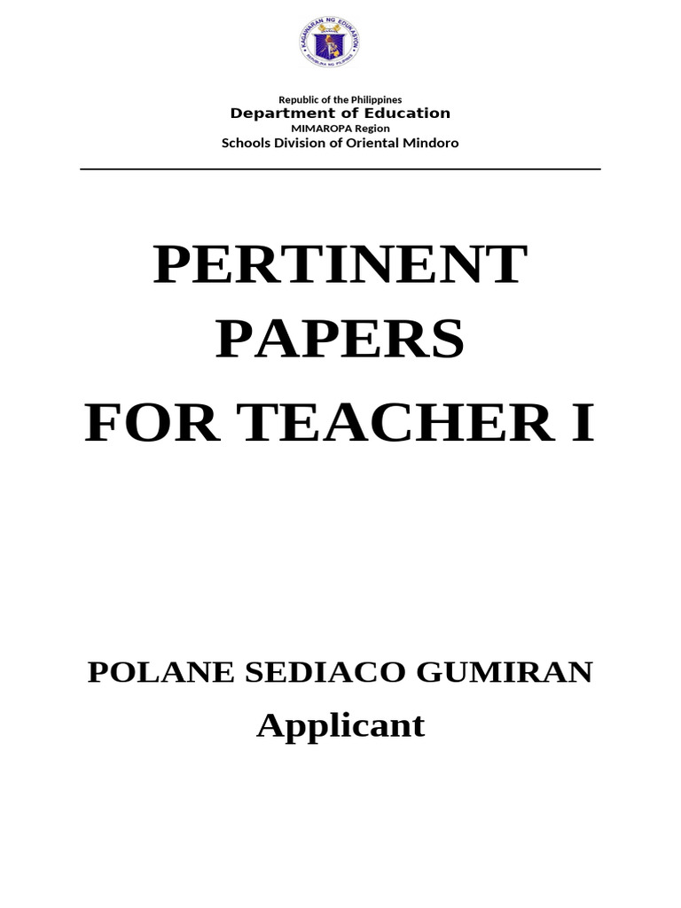Teacher I Application Documents | PDF