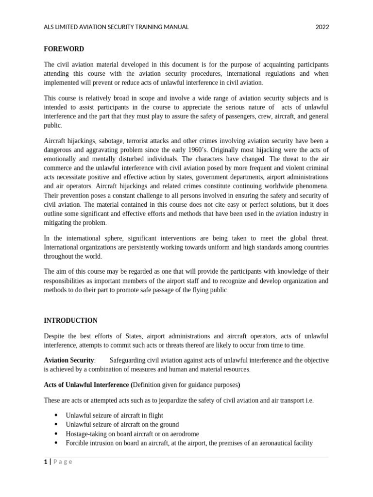 Avsec Training Reference Material | PDF | Airport Security | Aircraft Hijackings