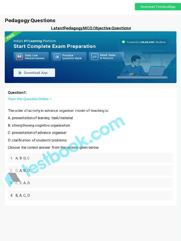 MCQ On Pedagogy 5fc43604a1bc541cc2000ecb | PDF